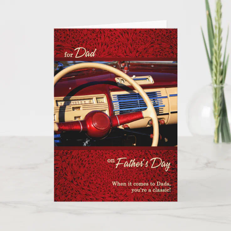 for Dad Father's Day Red Classic Car Father's Day Card | Zazzle