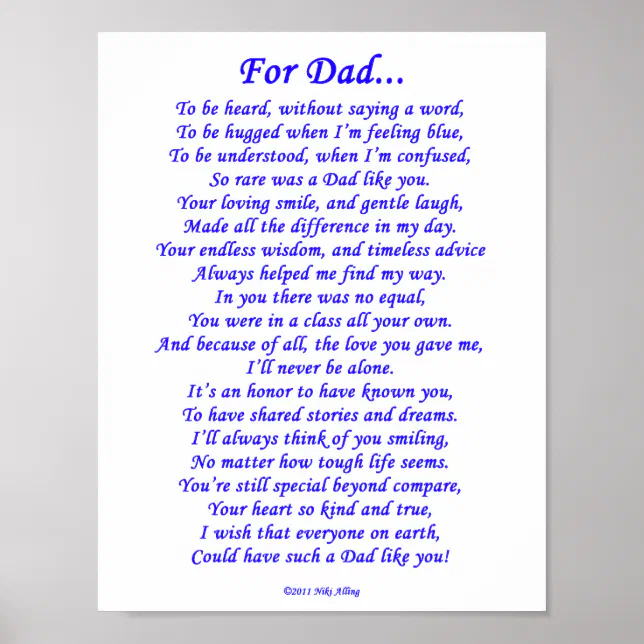 For Dad Memorial Poem Poster | Zazzle