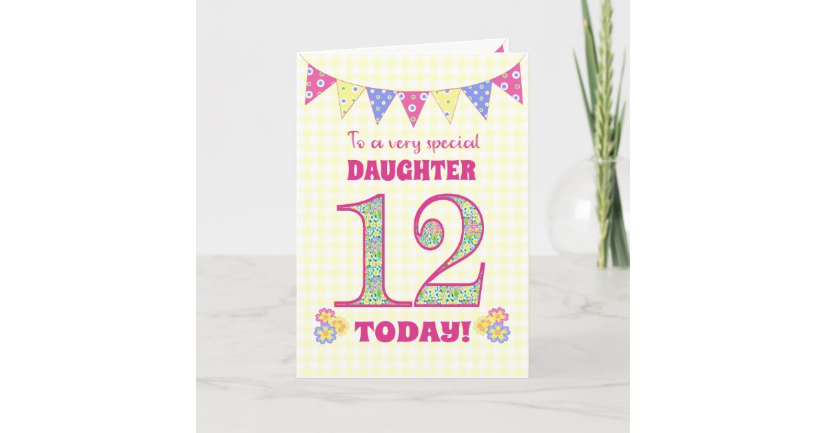 For Daughter 12th Birthday Primroses Bunting Card | Zazzle