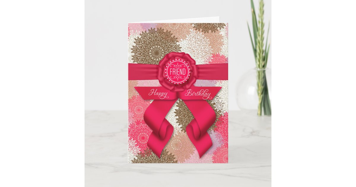 for Friend Deep Rose Pink Ribbon Birthday Card | Zazzle
