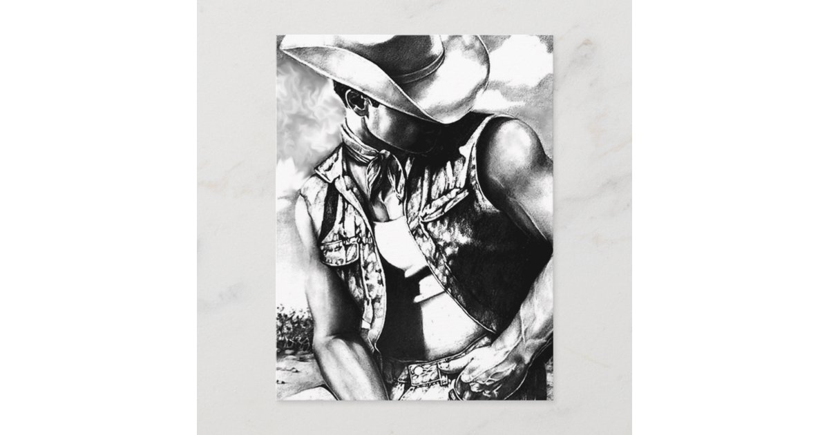 For Him Cool Western Cowboy Original Art Drawing Postcard | Zazzle