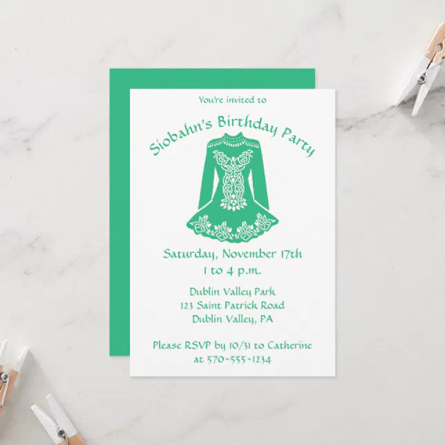 For Irish Dancers Green Dancing Dress Custom Party Invitation | Zazzle