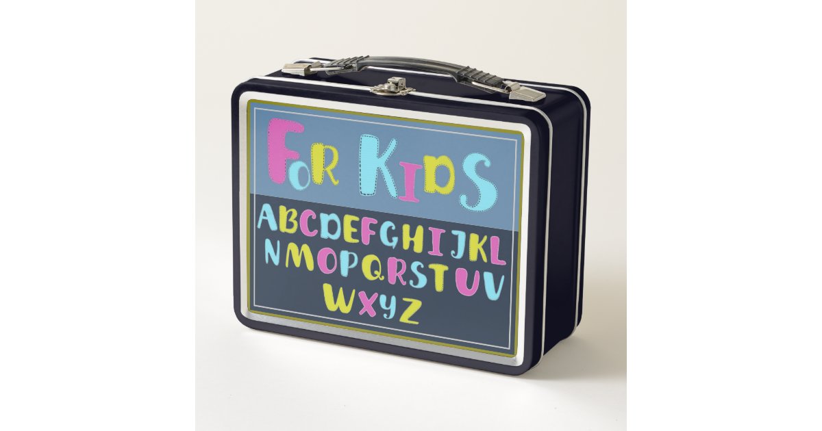 For Kids Alphabet on Blue Background Marine Animal Metal Lunch Box | Zazzle