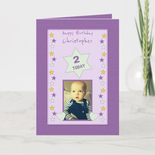 For kids little boy purple Birthday photo greeting Card | Zazzle
