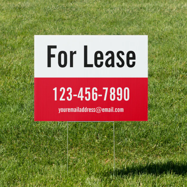 For Lease Red White and Black Text Phone Number Sign | Zazzle