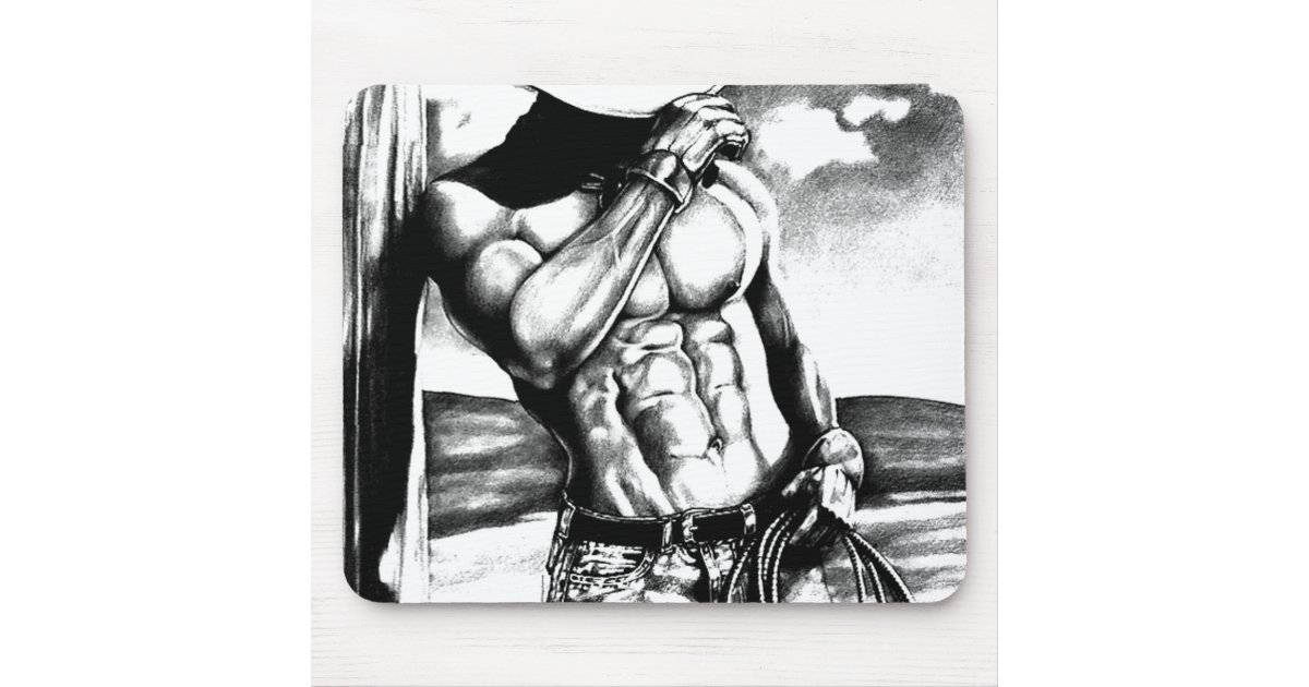 For men masculine art muscled cowboy bodybuilder mouse pad | Zazzle