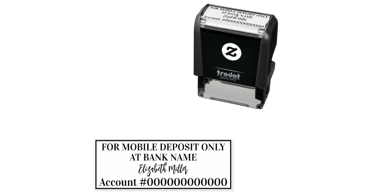For Mobile Deposit Only Bank Name Acct. Signature Self-inking Stamp ...