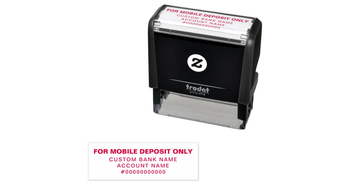 For Mobile Deposit Only Check Endorsement Custom Self-inking Stamp | Zazzle
