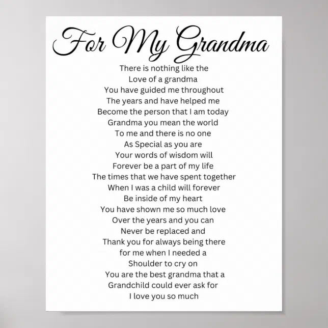 For My Grandma Poster Zazzle