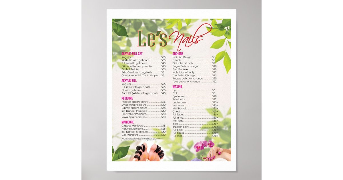 For Nail Salon Price Posters | Zazzle