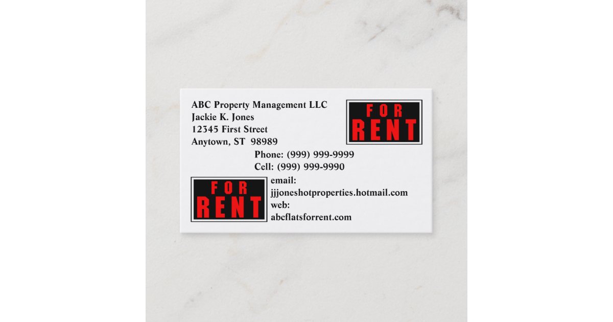 FOR RENT Sign Business Cards Card Rental Service | Zazzle