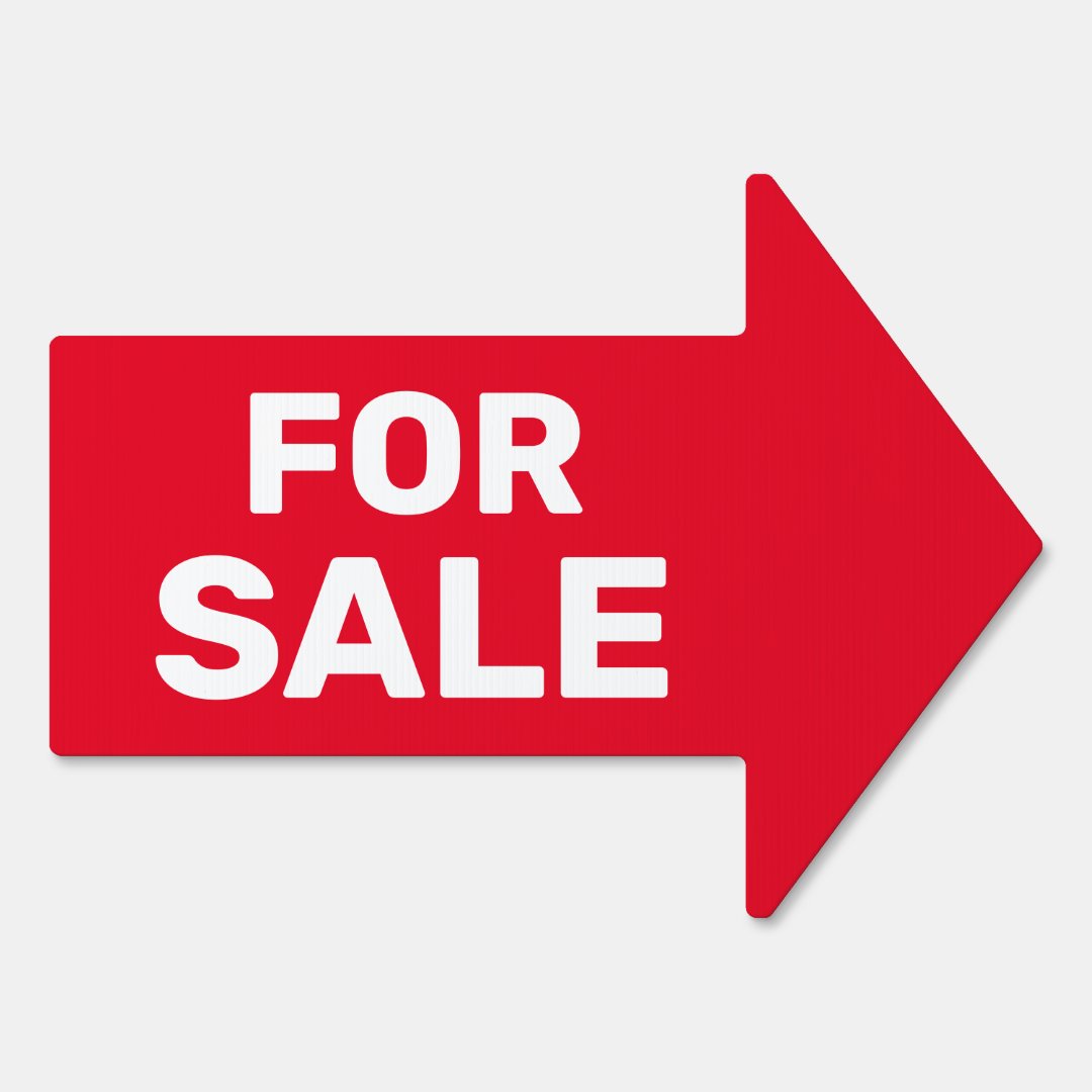 For Sale bold white text on red 2-sided Arrow Sign | Zazzle