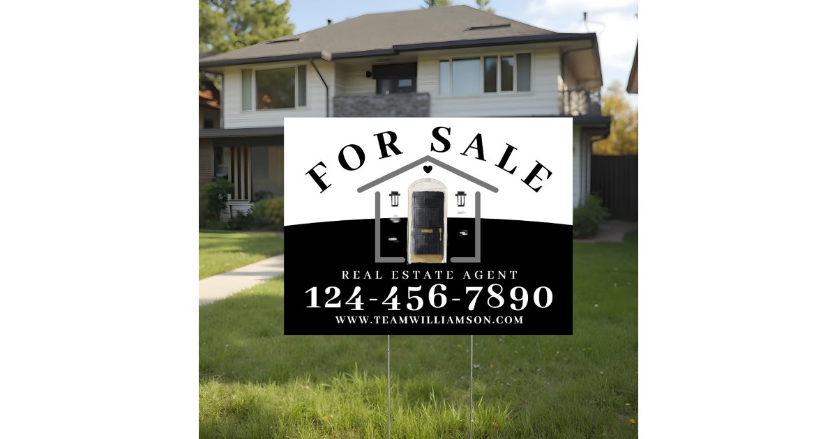 For Sale Real Estate Agent Black Watercolor Door Sign | Zazzle