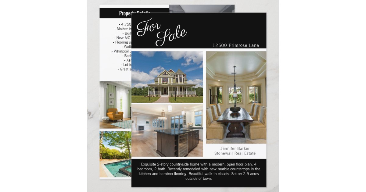 For Sale Real Estate Listing 2 Sided Paper Sheet | Zazzle