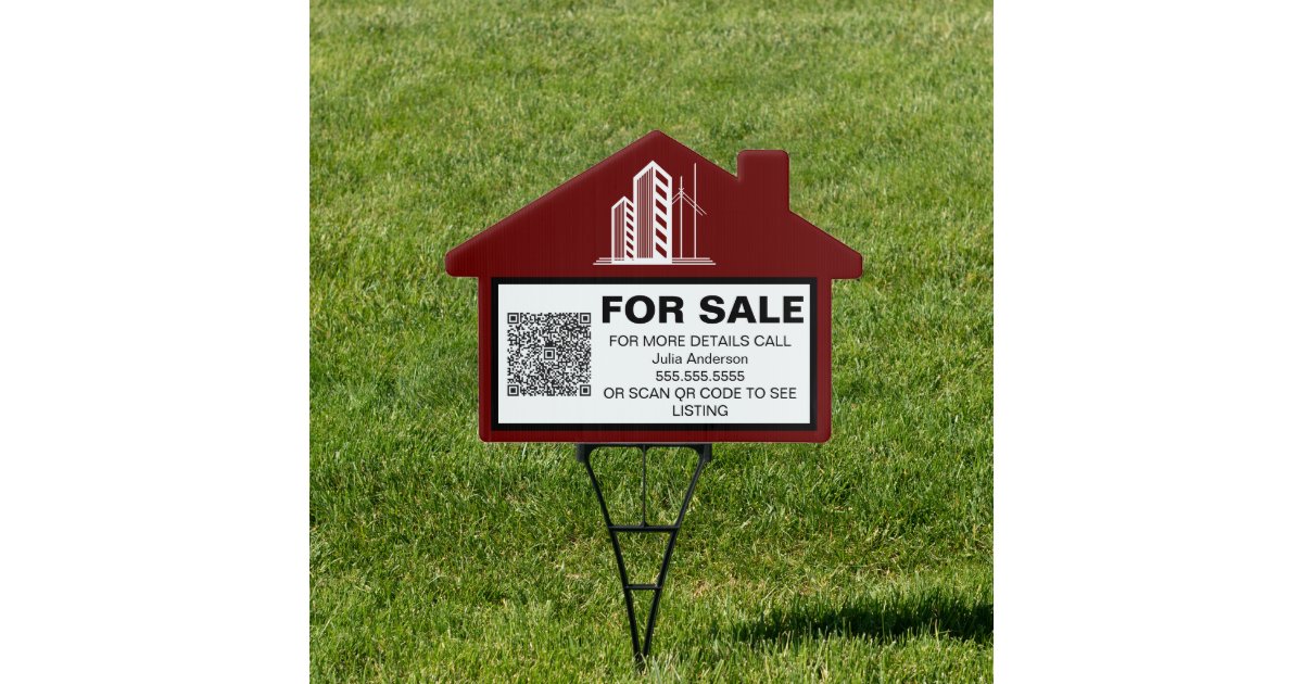 For Sale Real Estate QR Code Contact Details Sign | Zazzle