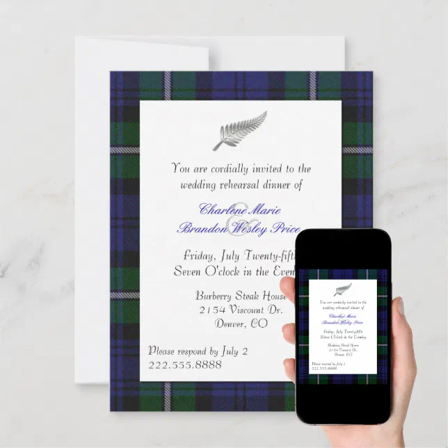 Forbes Plaid Wedding Rehearsal Dinner Invitation | Zazzle