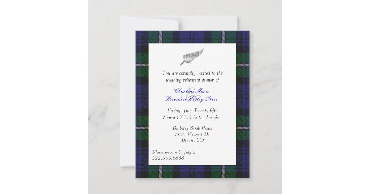 Forbes Plaid Wedding Rehearsal Dinner Invitation | Zazzle