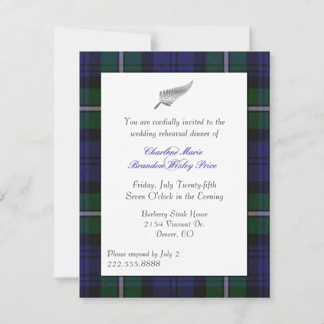 Forbes Plaid Wedding Rehearsal Dinner Invitation | Zazzle