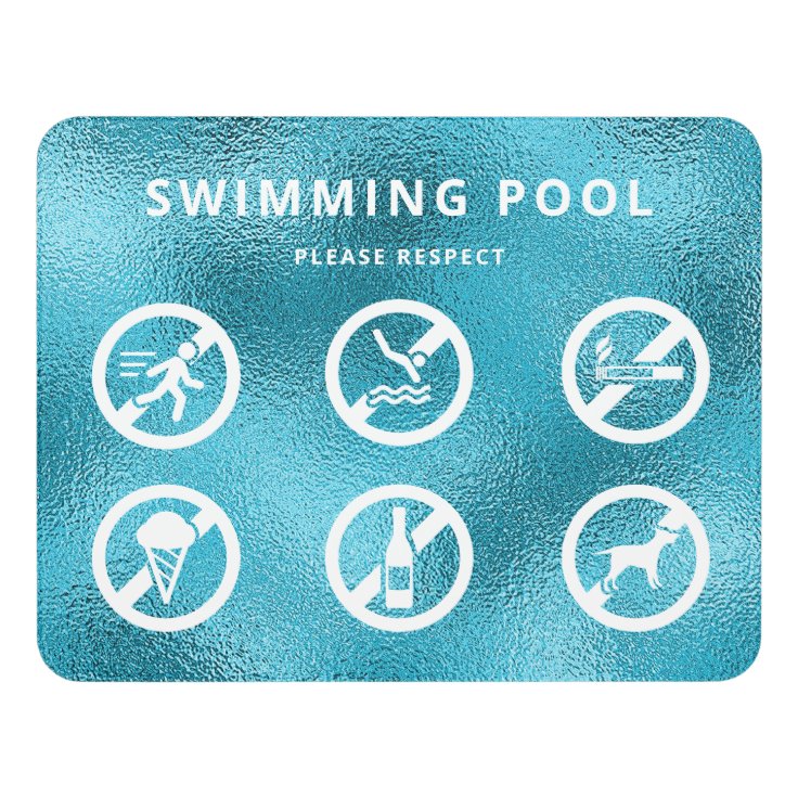 Forbidden symbols swimming pool blue metal door sign | Zazzle