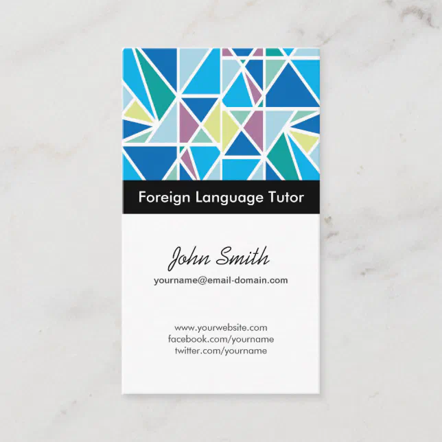 Foreign Language Tutor - Blue Abstract Geometry Business Card | Zazzle