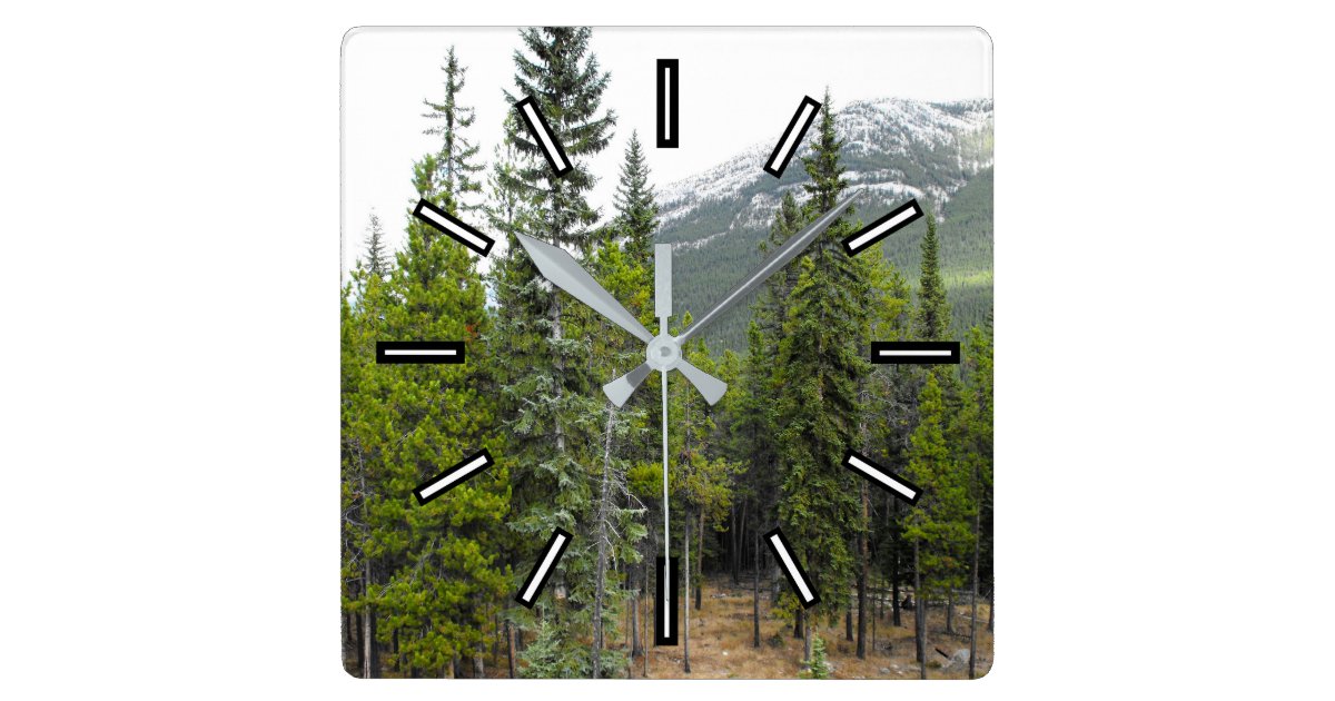 Forest and Mountain Scene Square Clock | Zazzle