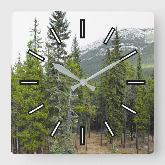 Forest and Mountain Scene Square Clock | Zazzle