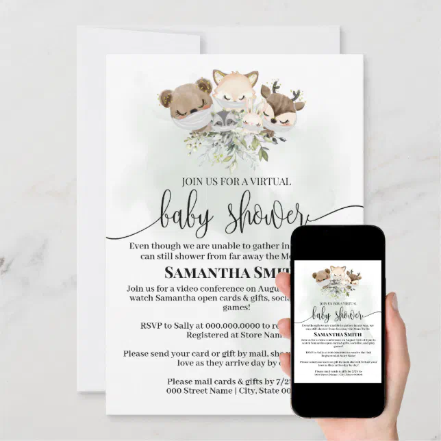 Forest animal virtual baby shower Woodland Animals Invitation | Zazzle