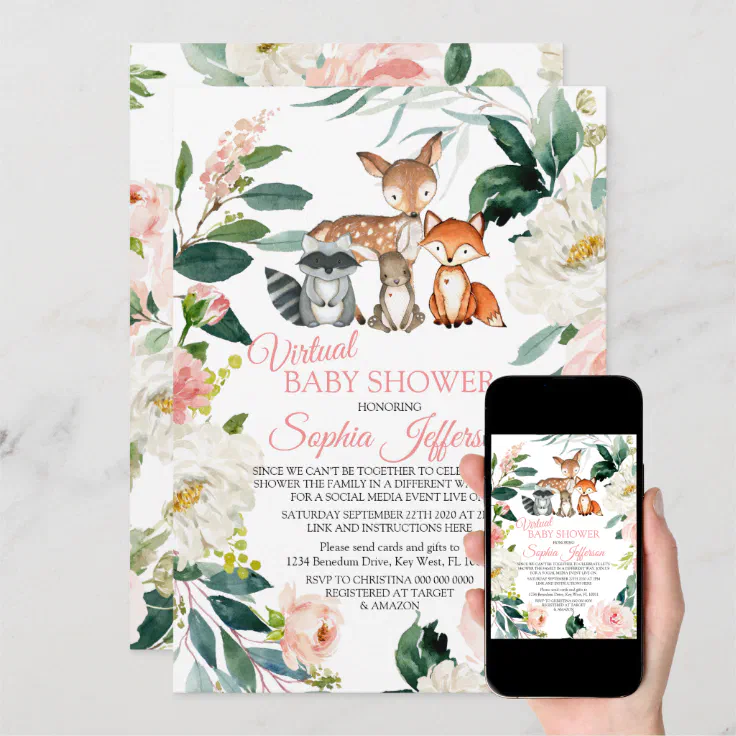 Forest Animals Woodland Virtual Baby Shower Invitation | Zazzle