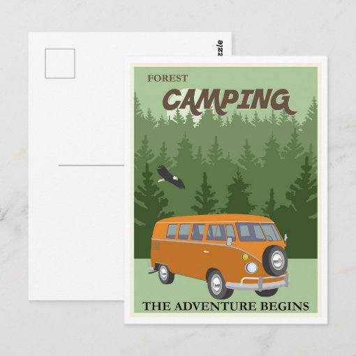 Forest Camping Camper Van Travel Poster Postcard | Zazzle