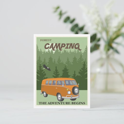 Forest Camping Camper Van Travel Poster Postcard | Zazzle