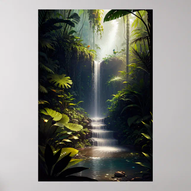 Forest Cascade, A Charming Waterfall Poster | Zazzle