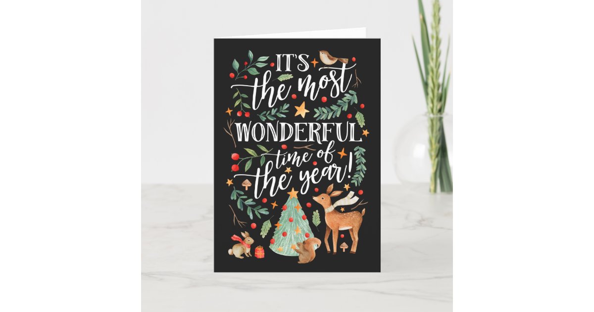 Forest Friends | Black | Holiday Card | Zazzle