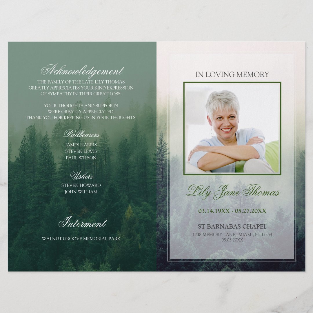Forest Funeral Program Memorial Ceremony Program Flyer | Zazzle