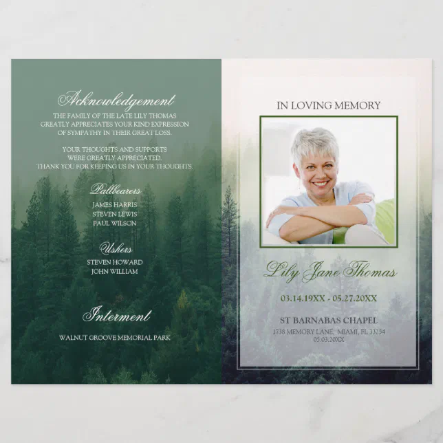 Forest Funeral Program Memorial Ceremony Program Flyer | Zazzle