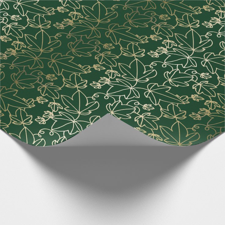 Forest Green and Gold Ivy Leaf Floral Pattern Wrapping Paper | Zazzle