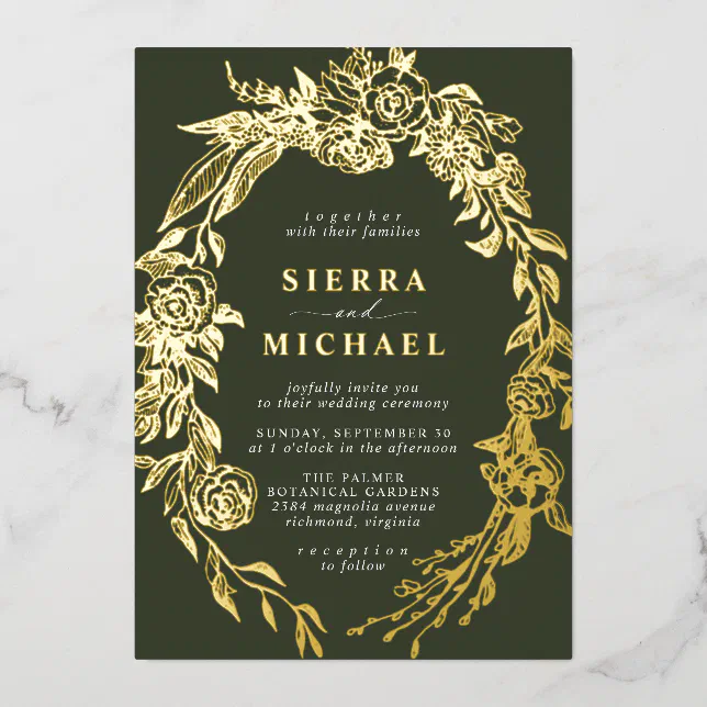Forest Green and Gold | Moss Spring Garden Wedding Foil Invitation | Zazzle