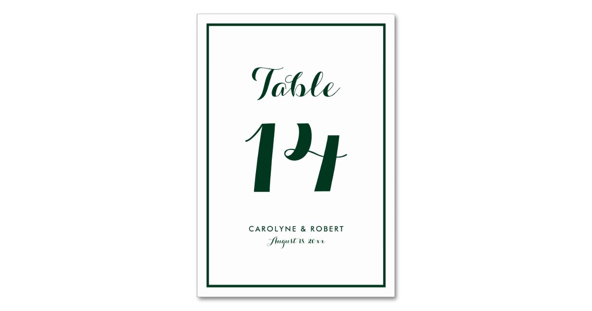 Forest Green and White Modern Calligraphy Wedding Table Number | Zazzle