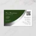 Forest Green and White Silver Decor with QR-Code Business Card | Zazzle