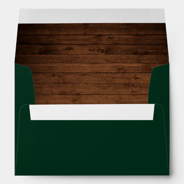 Forest Green and Wood Wedding Envelope | Zazzle