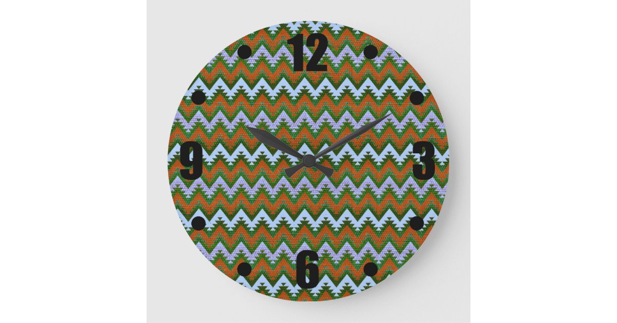 Forest Green Burnt Orange Aztec Chevron Stripes Large Clock | Zazzle