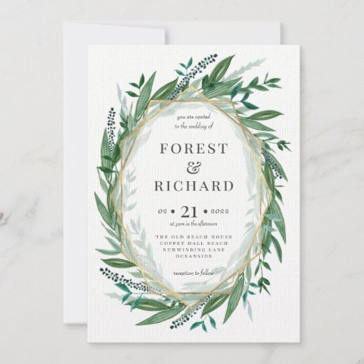 Forest Green Geometric Vintage Frame Invitation | Zazzle