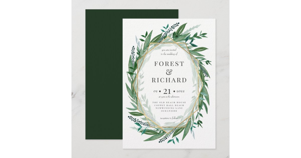 Forest Green Geometric Vintage Frame Invitation | Zazzle