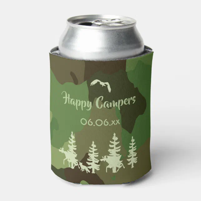 Forest green hunters camouflage and wildlife print can cooler | Zazzle
