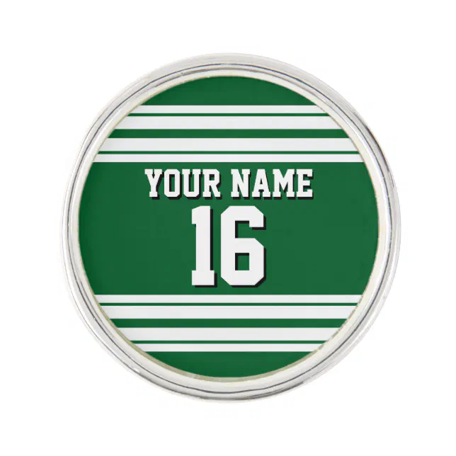 Forest Green White Team Jersey Custom Number Name Pin | Zazzle