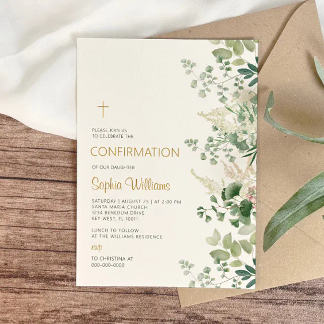 Forest Greenery Confirmation Invitation | Zazzle