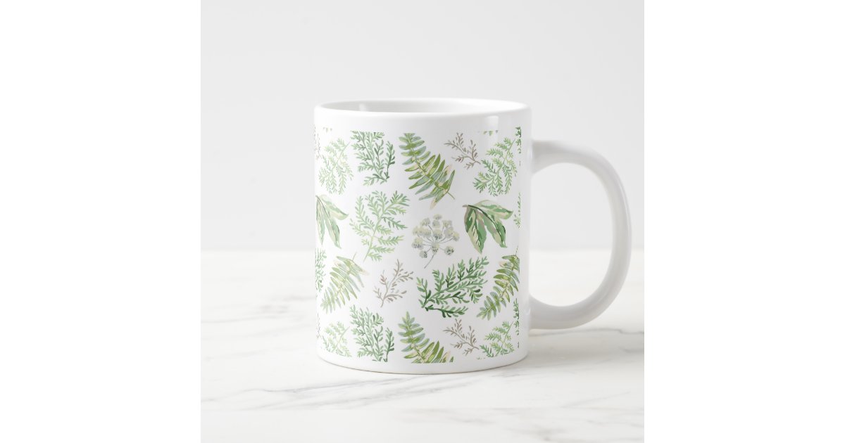Forest Greenery Pattern Giant Coffee Mug | Zazzle