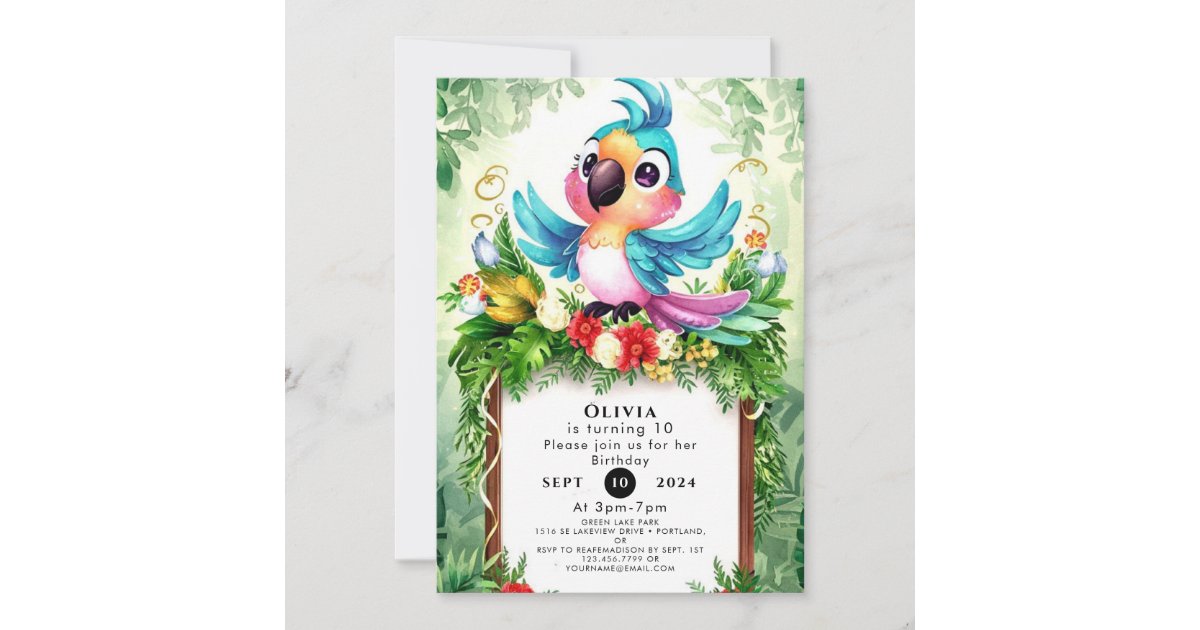 Forest Kids Parrot Birthday Invitation | Zazzle