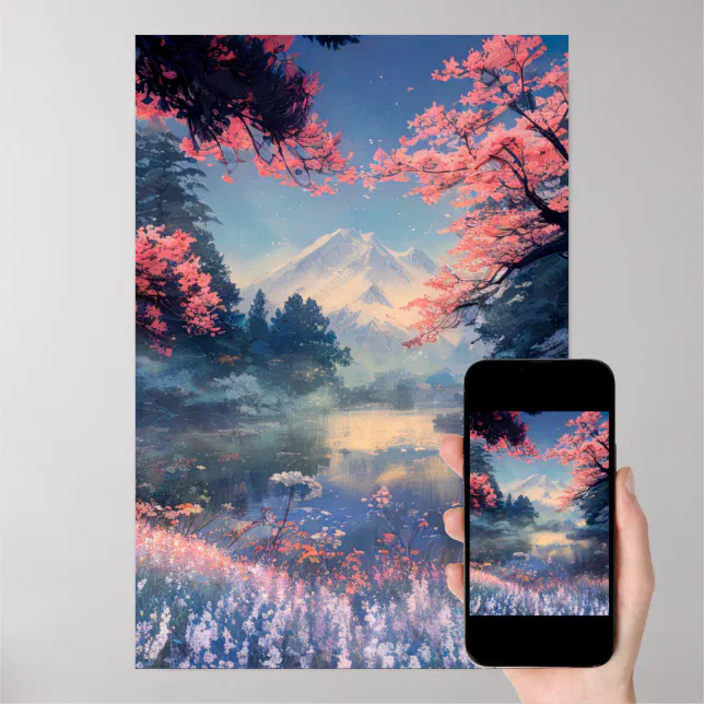 Forest Lake and Snowy Mountain Panorama Poster | Zazzle