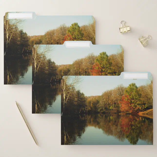 Forest Lake Reflection In Autumn File Folder | Zazzle