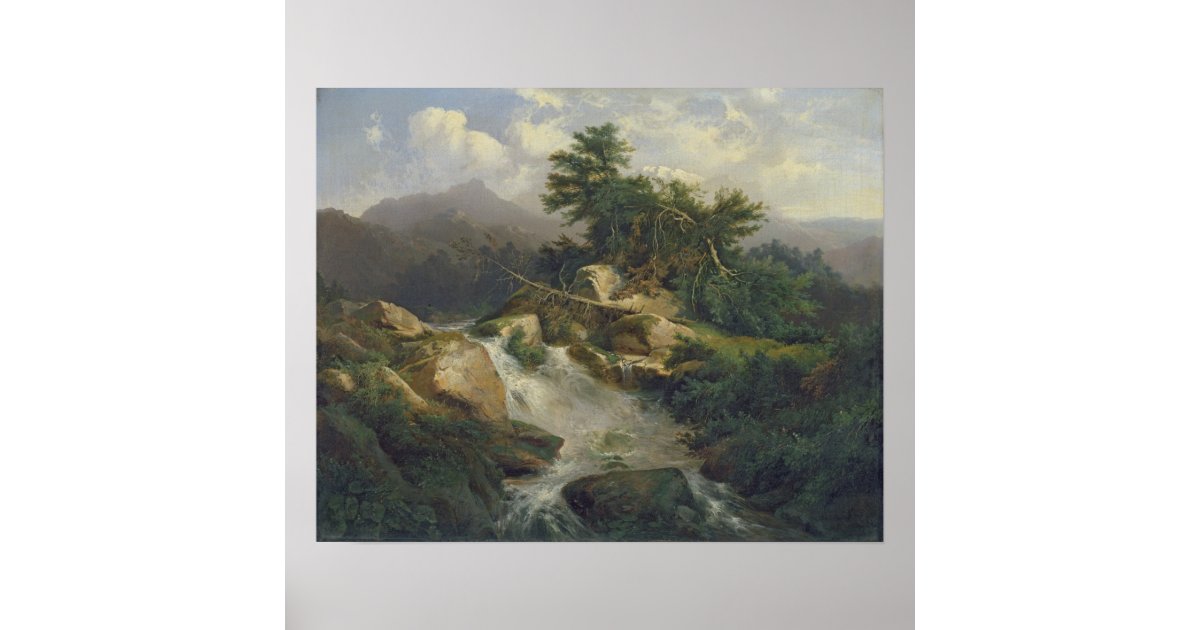 Forest Landscape with Waterfall Poster | Zazzle